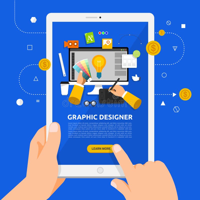 Flat Design Concept Learnning about Graphic Desig Online with Ha Stock ... Flat Design Concept Learnning about Graphic Desig Online with Ha Stock ...