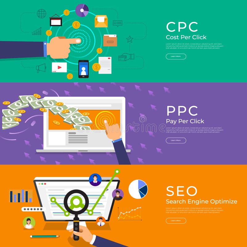 Flat Design Concept Pay Per Click (ppc), Cost Per Click (cpc) an Stock ...