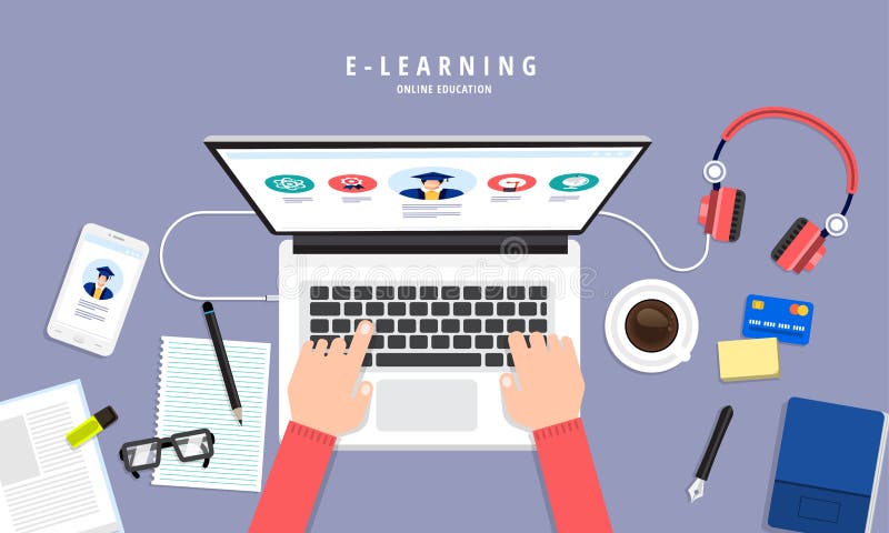 E-learning Online Education Stock Vector - Illustration of book ...