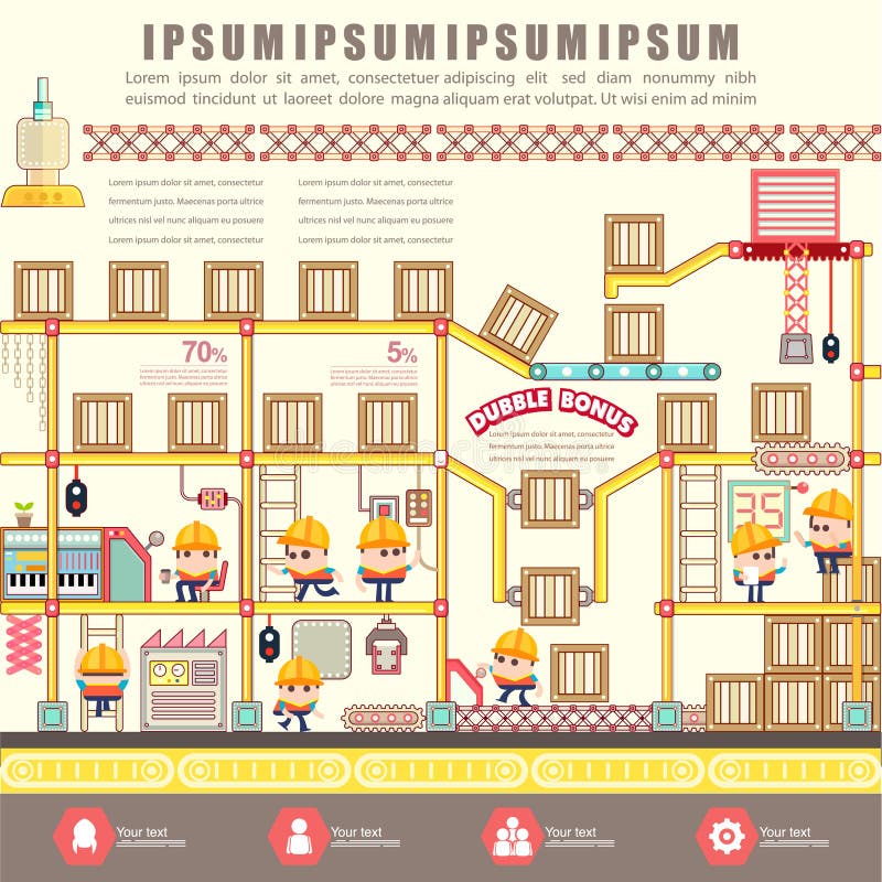 Flat Design Concept Production Line of Technology Process ...