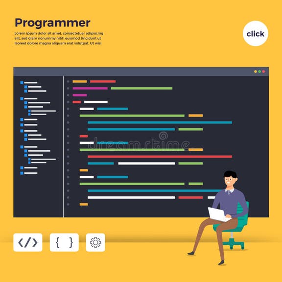 Flat Design Concept Programmer Coding Program. Vector Illustrate Stock Illustration ...