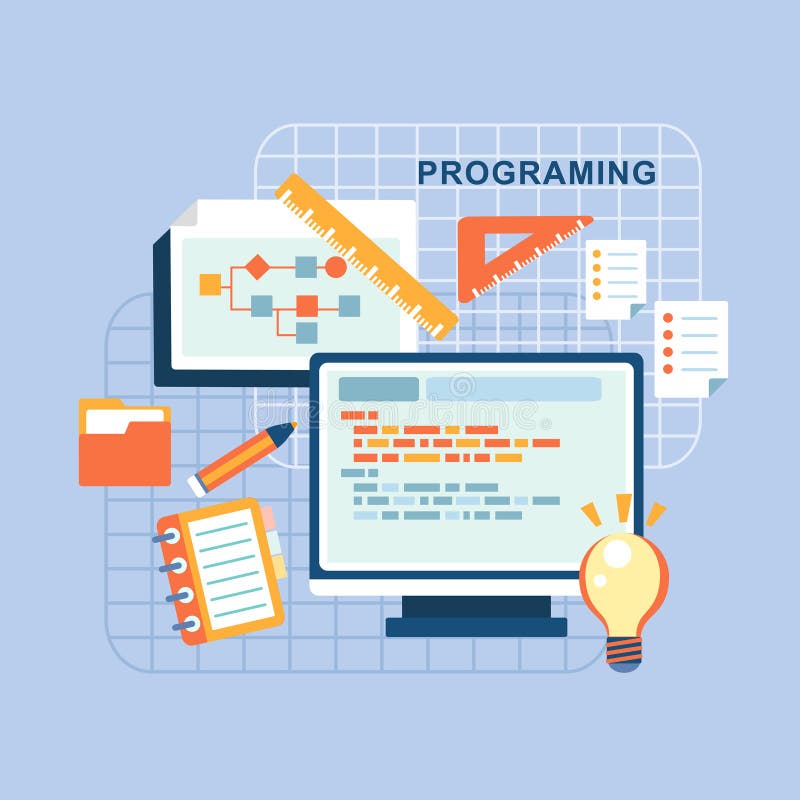 Flat Design Concept of Programmer Workflow Stock Vector - Illustration ... Flat Design Concept of Programmer Workflow Stock Vector - Illustration ...