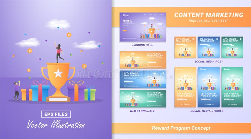 Reward Program Concept Design, People Getting Cash Rewards and Gift ...
