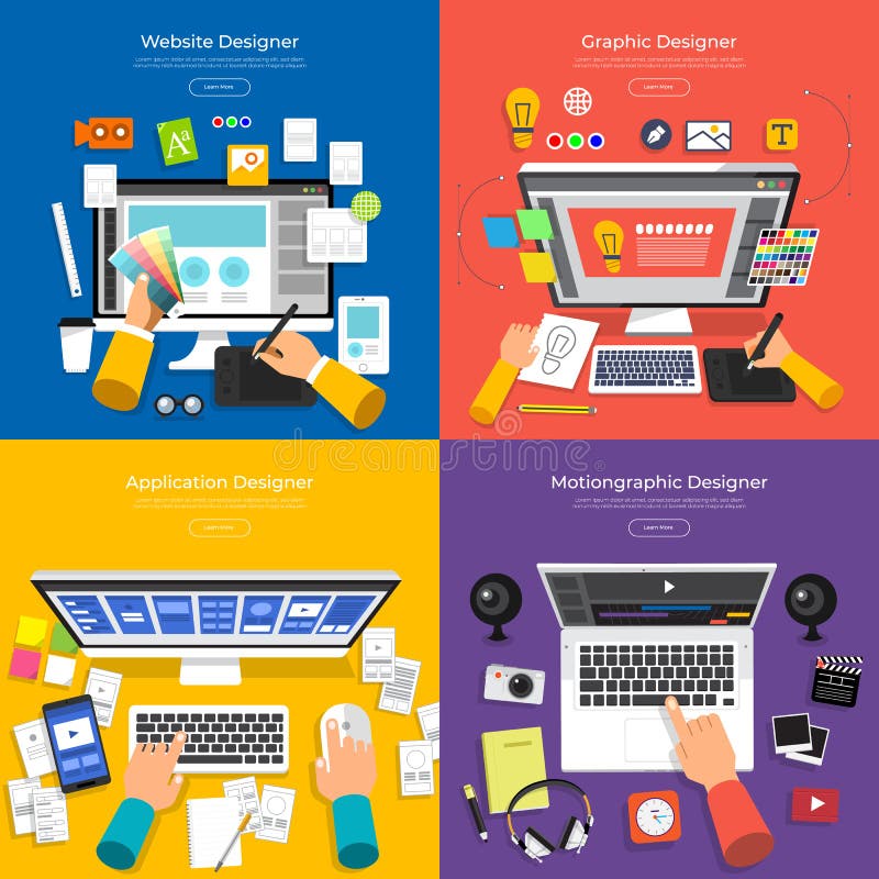Flat Design Concept Vector Set Designer of Website, Graphic, App Stock ...