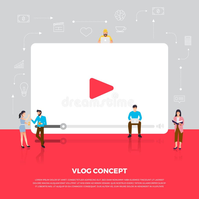 Flat Design Concept Vlog. Team Develop Channel Video Online. Vector ...