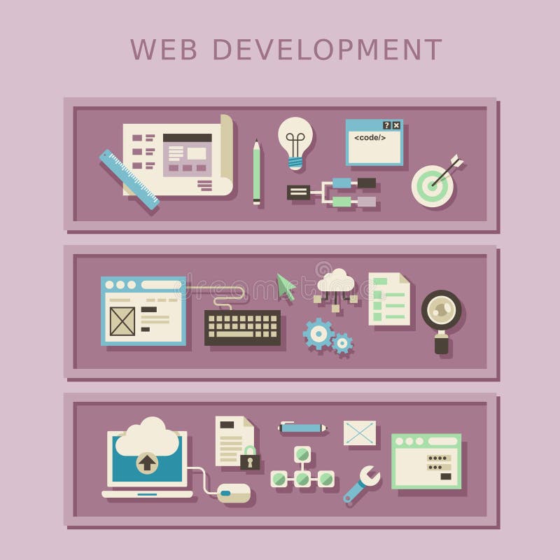 Web Design Development Programming Coding Mockup Flat 3d Concept Stock