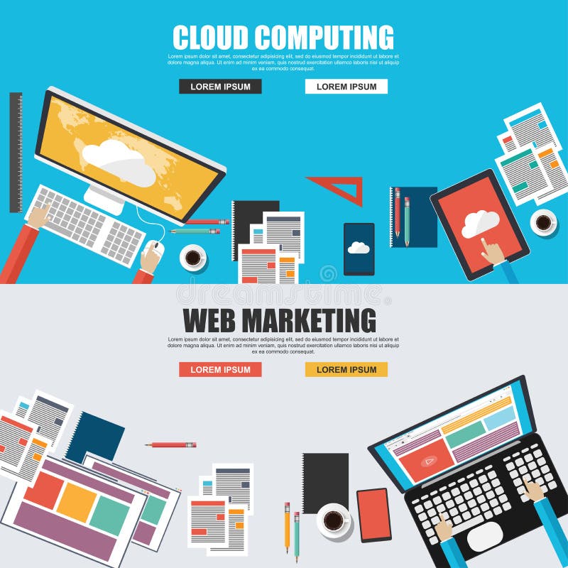 Flat Design Concepts for Cloud Computing and Web Marketing Stock Vector - Illustration of banner ...