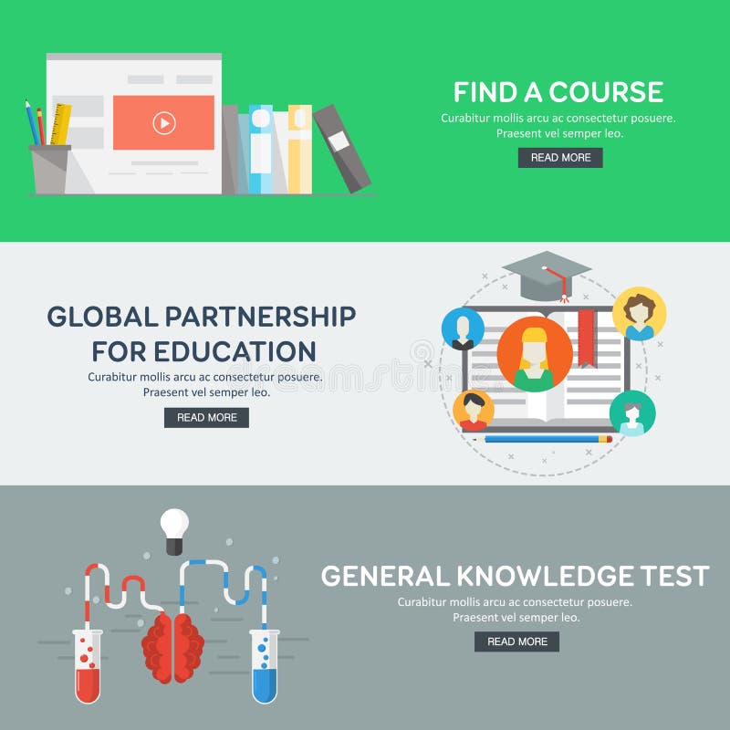 Flat Design Concepts for General Knowledge, Global Partnership, Find a ...