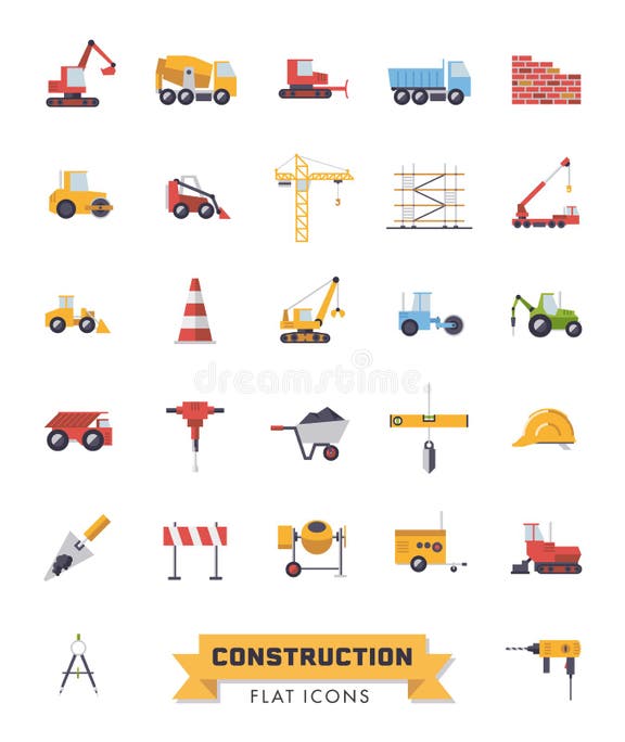 Flat Design Construction Industry Icons Set Stock Vector - Illustration ...