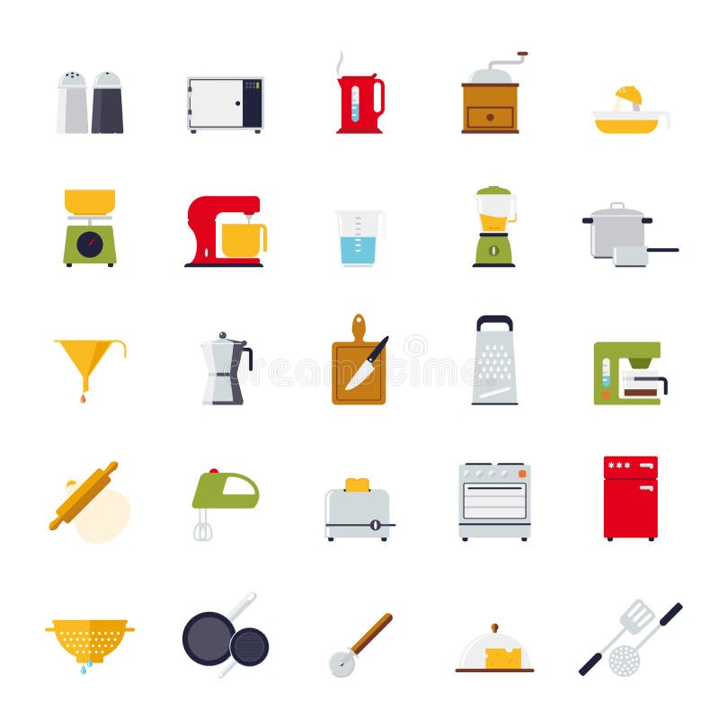 Flat Design Cooking and Kitchen Vector Icon Collection Stock Vector ...