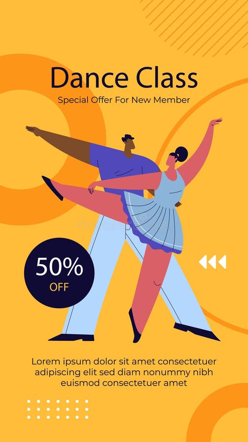 Flat Design Dance School Post Stories Vector Illustration Stock Vector ...