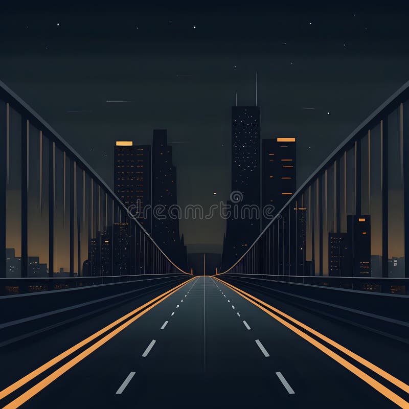 Flat Design of a Dark Night Urban Scene with Bridge -generated by Ai ...