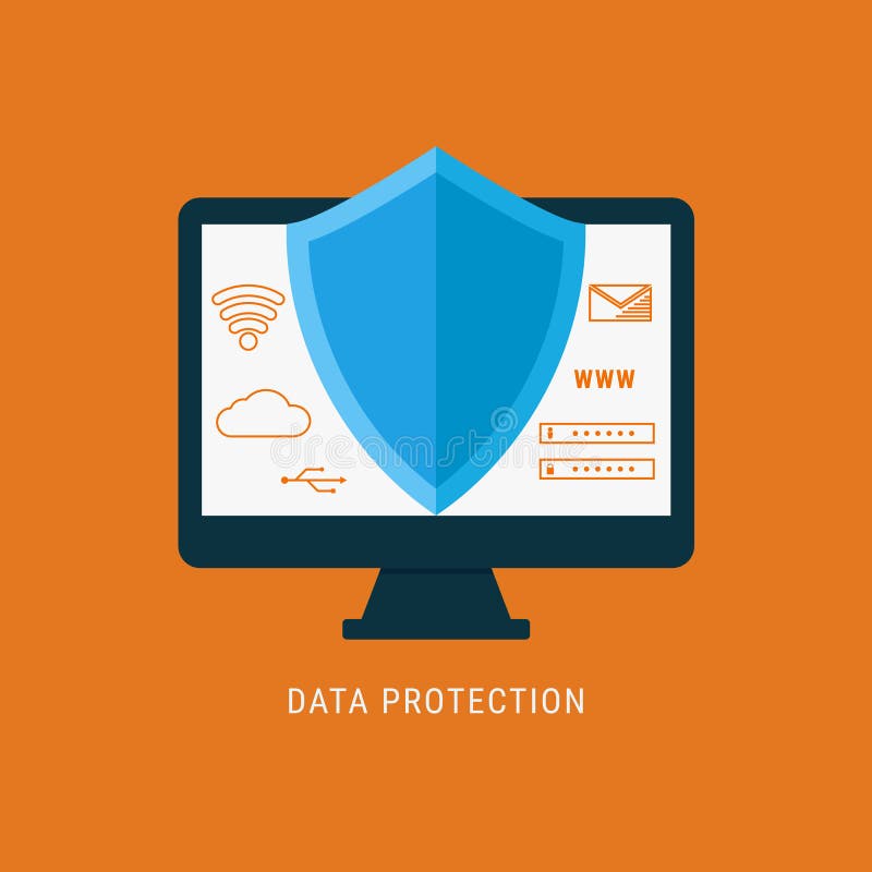 Flat Design Data Security. Shield on Computer Protect Sensitive Data ...