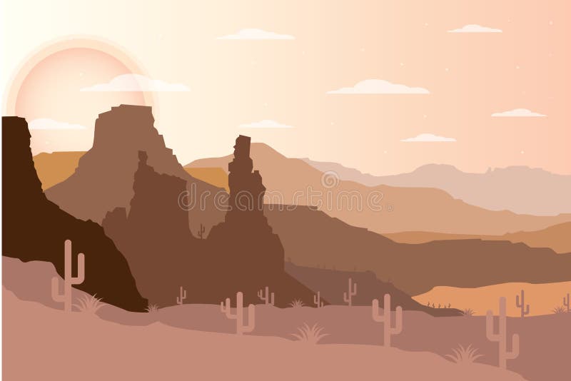 Flat Design Desert Landscape Illustrator. Landscapes of the Desert ...