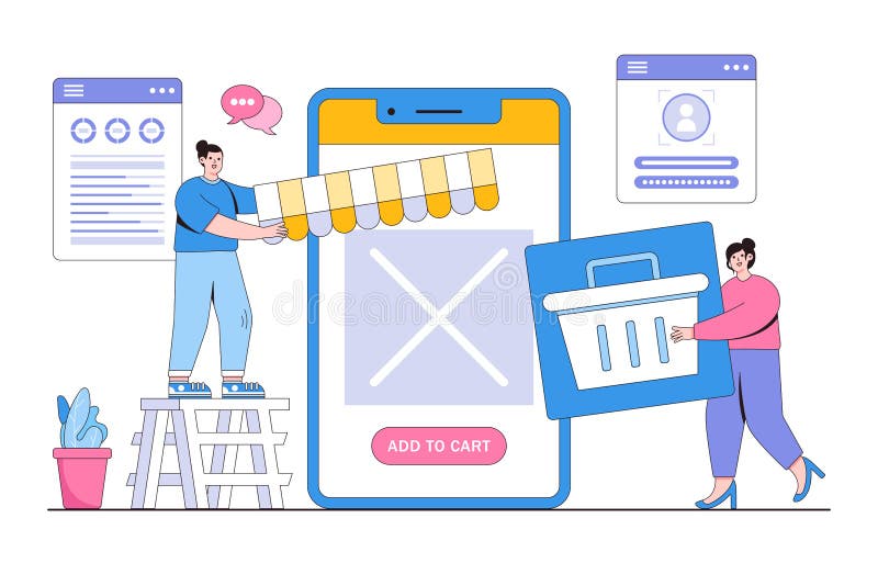Flat Design Developer and Designer Team Create Online Shop on Mobile ...
