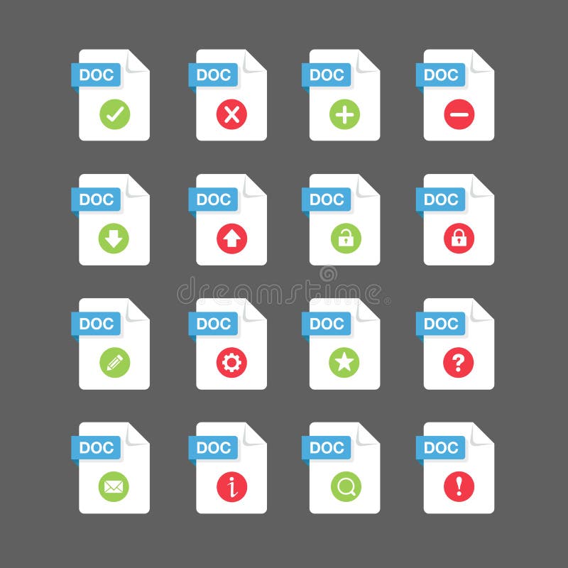 Flat Design with DOC Files Icon Set ,symbol Set, Vector Design Element ...