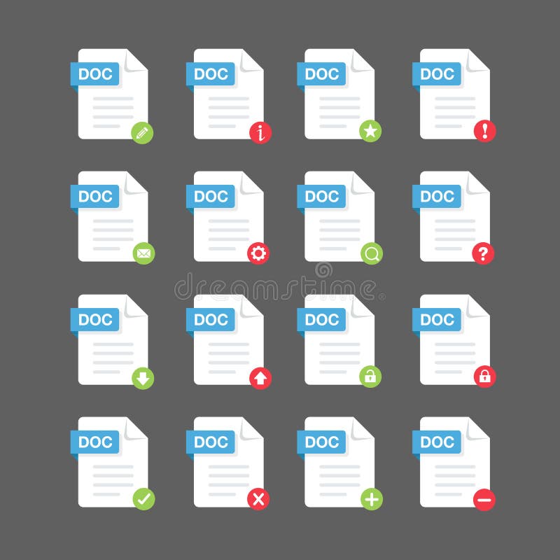 Flat Design with DOC Files Icon Set ,symbol Set, Vector Design Element ...