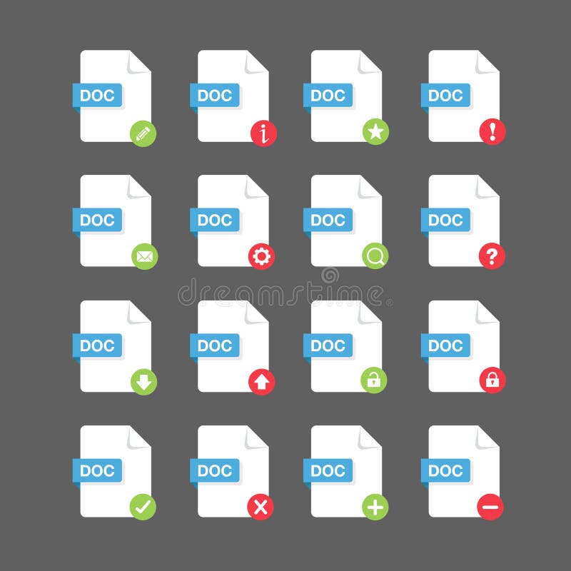 Flat Design with DOC Files Icon Set ,symbol Set, Vector Design Element ...