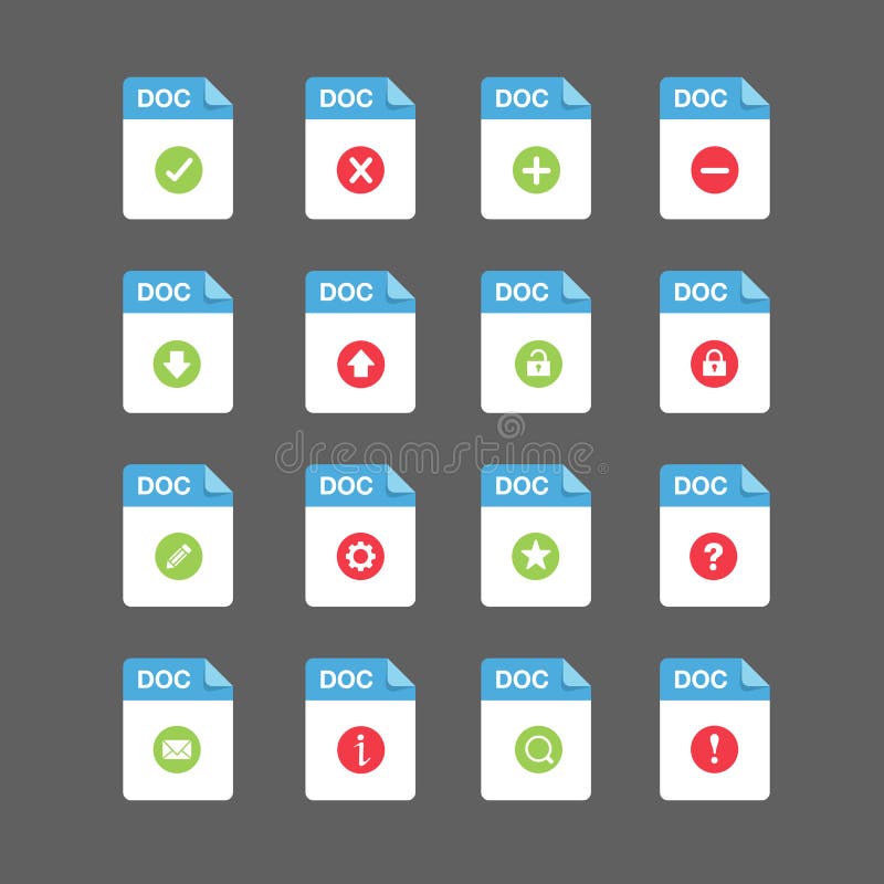 Flat Design with DOC Files Icon Set ,symbol Set, Vector Design Element ...