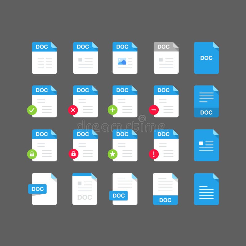 Flat Design with DOC Files Icon Set ,symbol Set, Vector Design Element ...