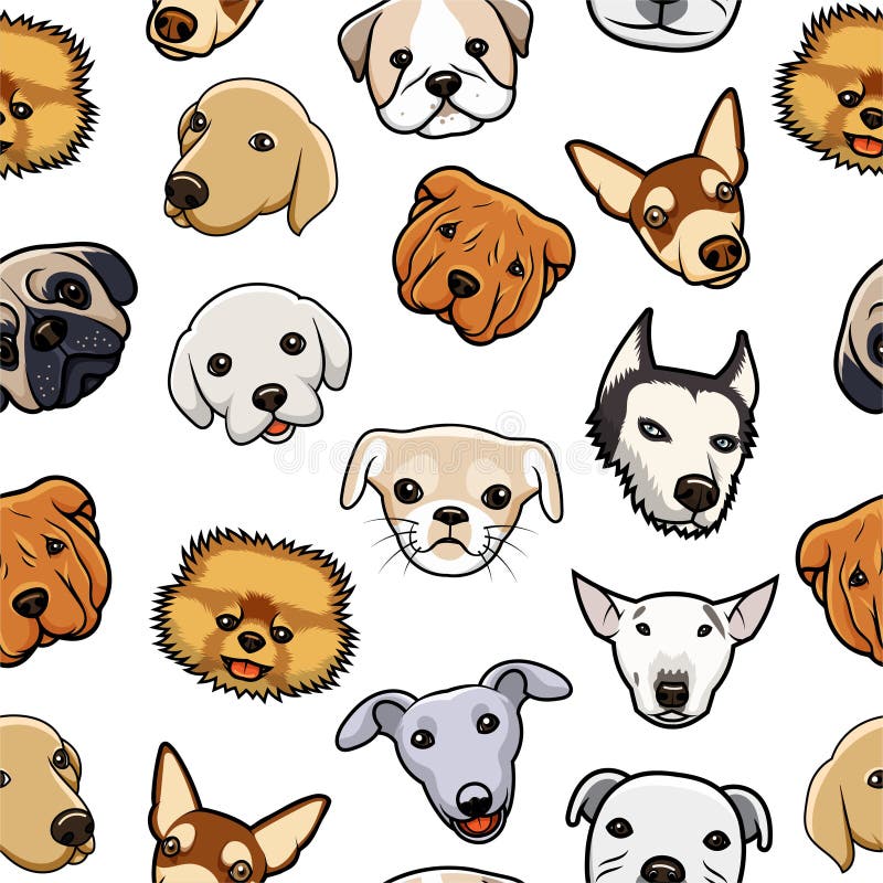 Flat Design Dog Head Pattern in Vector Art Stock Illustration ...