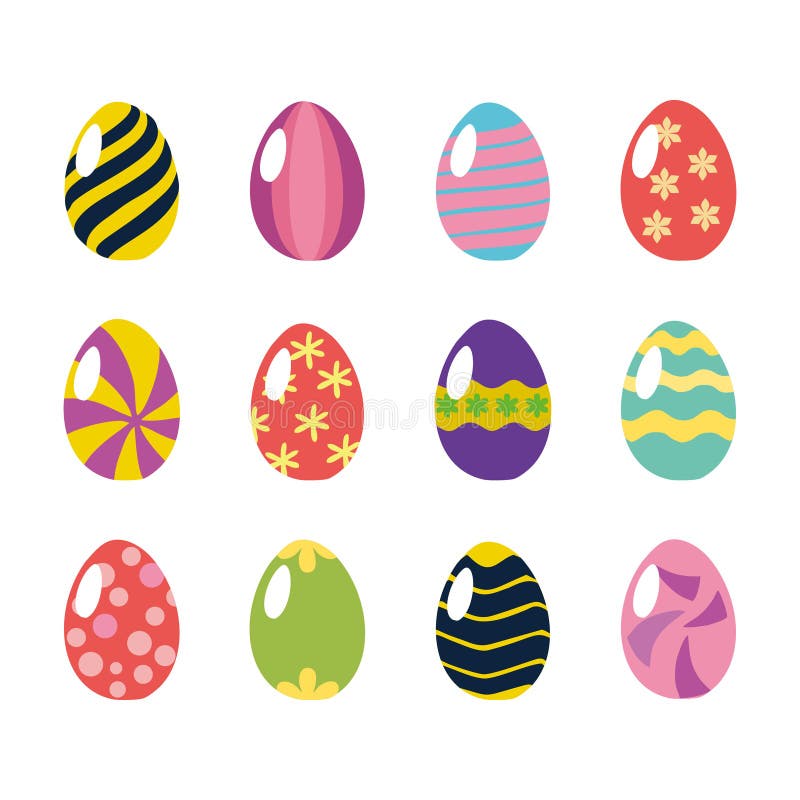 Easter Egg Flat Design Vector Set with Various Colors Stock Vector ...