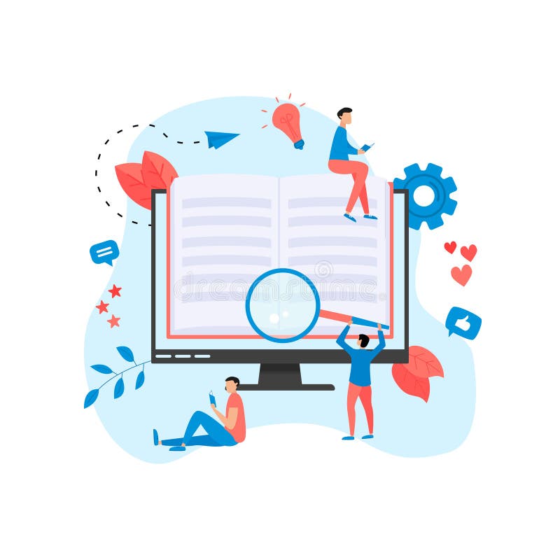 Flat Design Ebook Concept. Online Libraries and Books Stock Vector ...