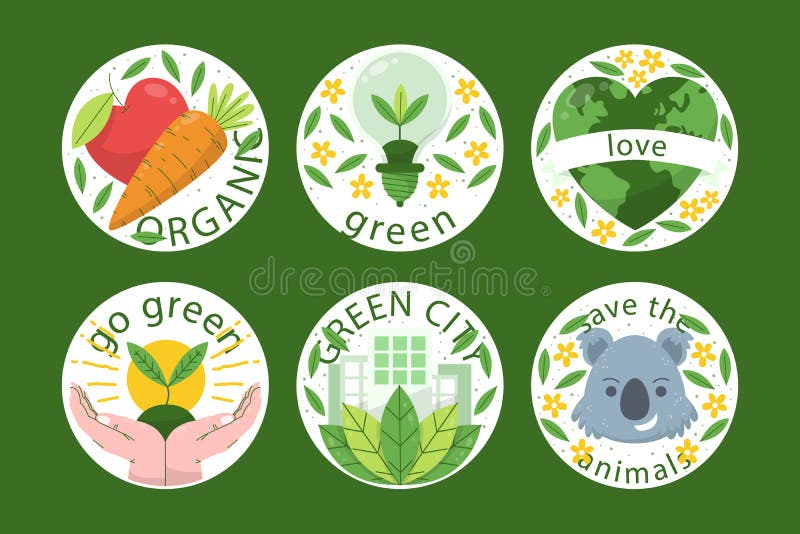 Flat Design Eco Concept Badges Vector Illustration. Stock Vector ...