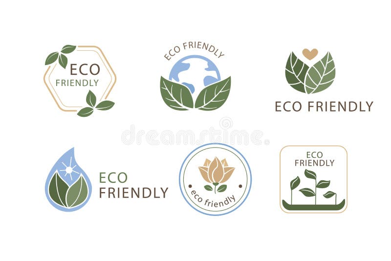 Flat Design Eco Friendly Label Set Vector Illustration. Stock Vector ...