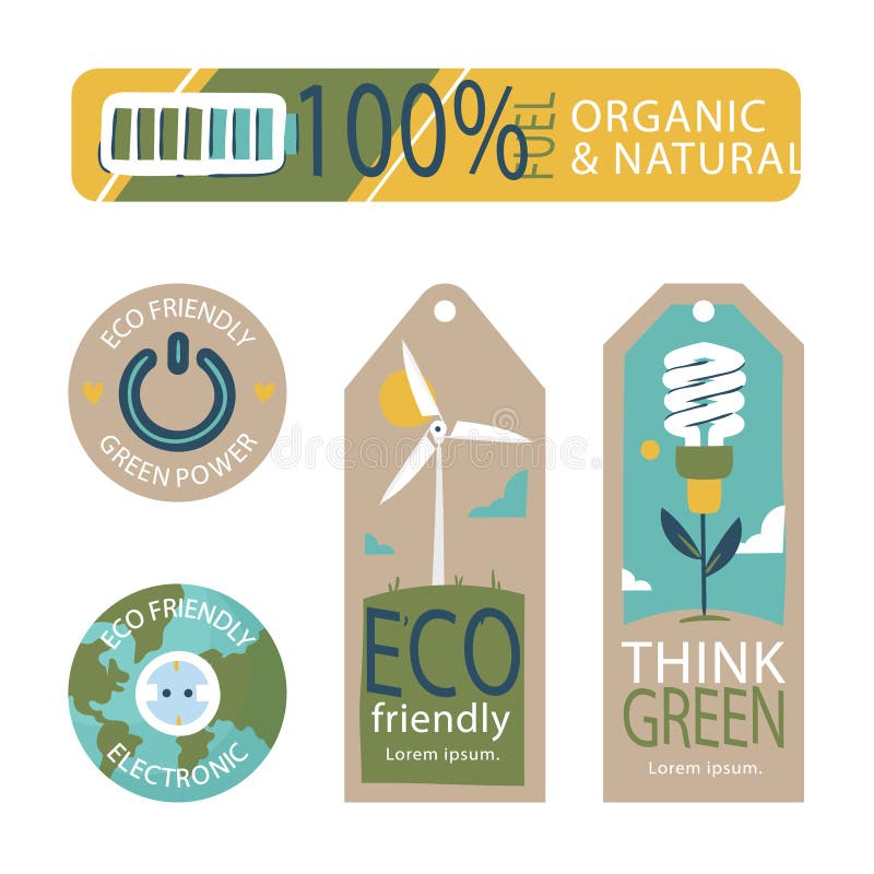 Flat Design Eco Friendly Labels Vector Illustration. Stock Vector ...