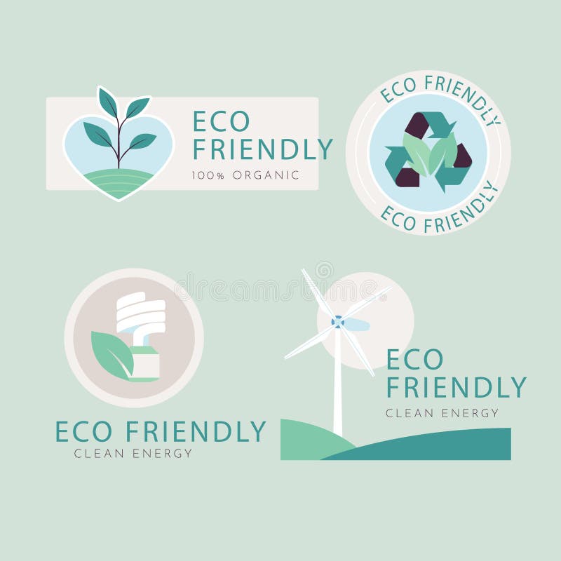 Flat Design Eco Friendly Labels Vector Illustration. Stock Vector ...