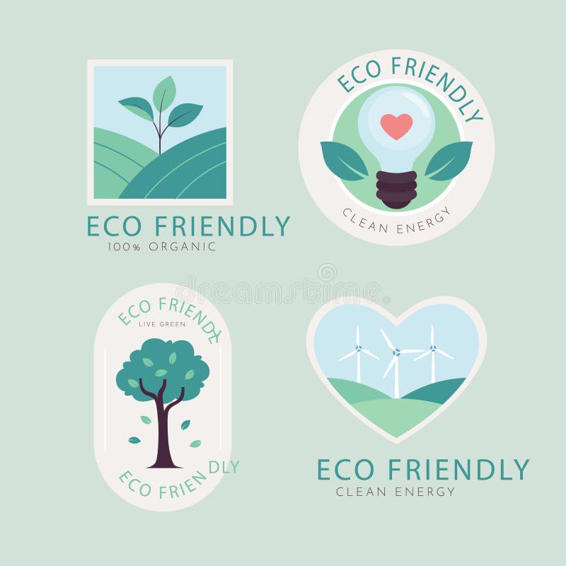 Flat Design Eco Friendly Labels Vector Illustration. Stock Vector ...