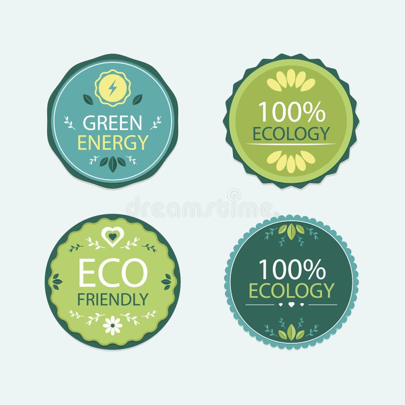 Flat Design Eco Friendly Labels Vector Illustration. Stock Vector ...