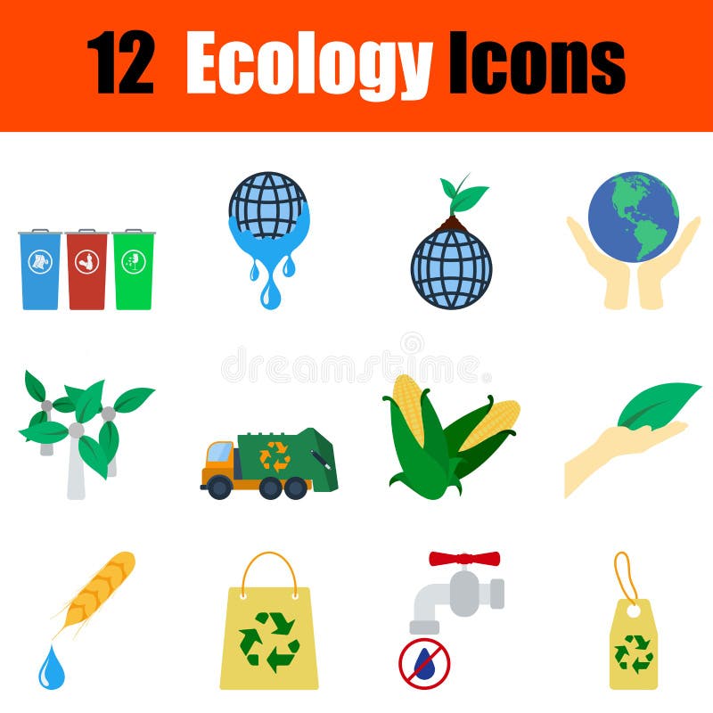 Flat Design Ecology Icon Set Stock Vector - Illustration of paper ...