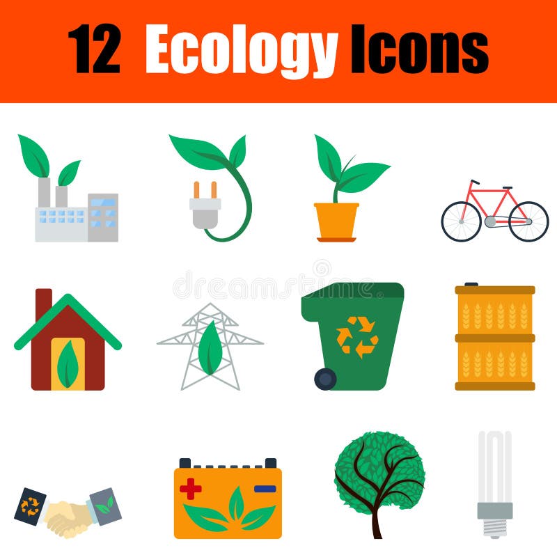 Flat Design Ecology Icon Set Stock Vector - Illustration of bulb ...