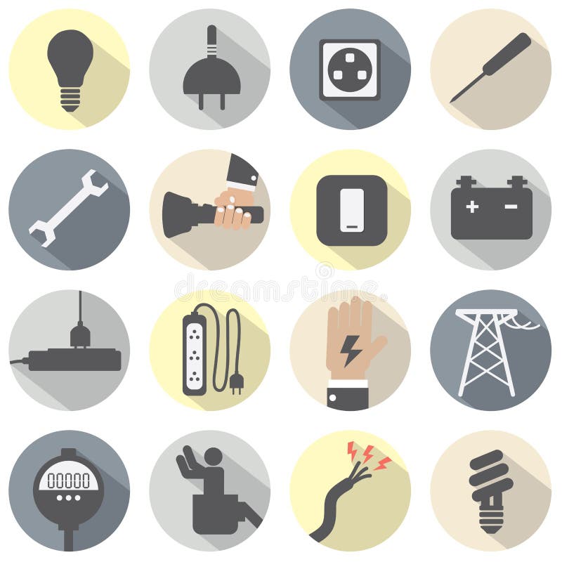 Flat Design Electricity Power Icons Set Stock Vector - Illustration of ...
