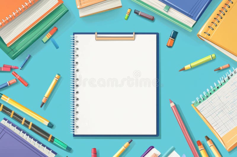 Flat Design of an Empty School Notebook Surrounded by Colorful ...