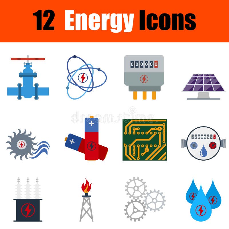 Flat Design Energy Icon Set Stock Vector - Illustration of atom, icon ...