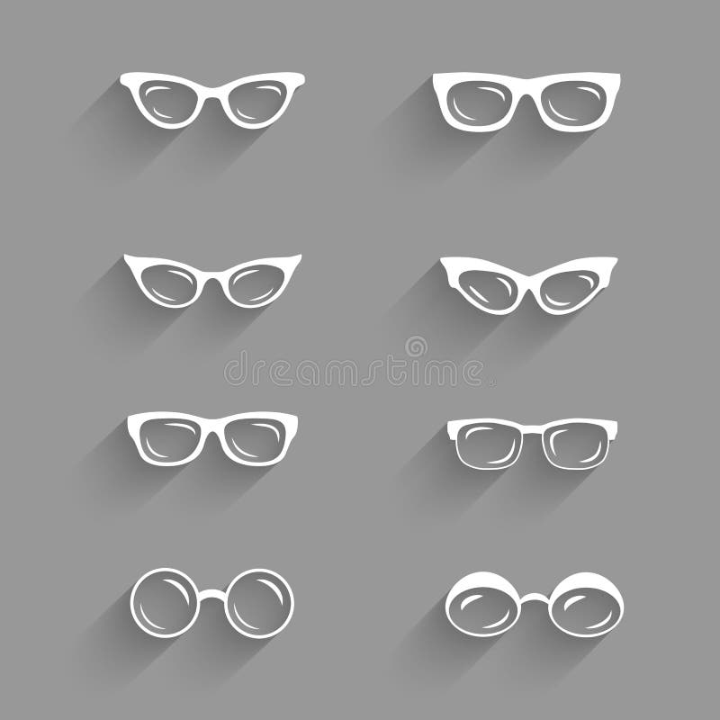 Flat Design Eyeglasses Vector Set with Shadows. Retro, Hipster S Stock ...