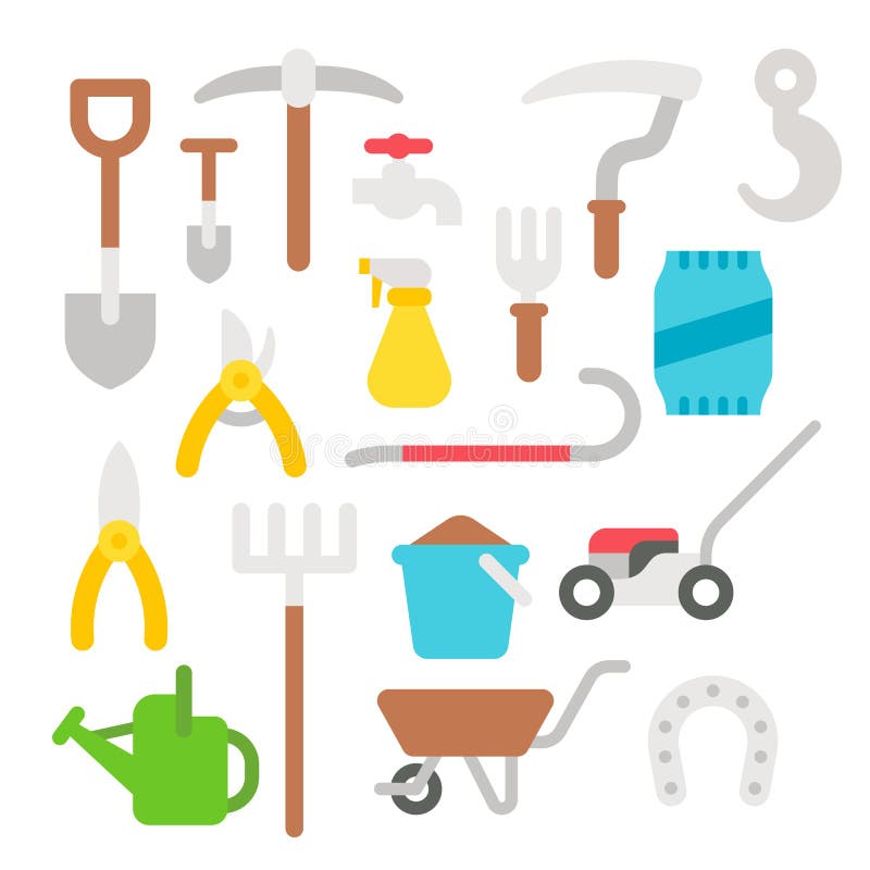 Flat Design Farmer Tools Set Stock Vector - Illustration of garden ...