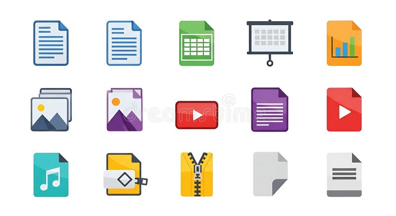 Flat Design File Type Icons Set Stock Illustration - Illustration of ...