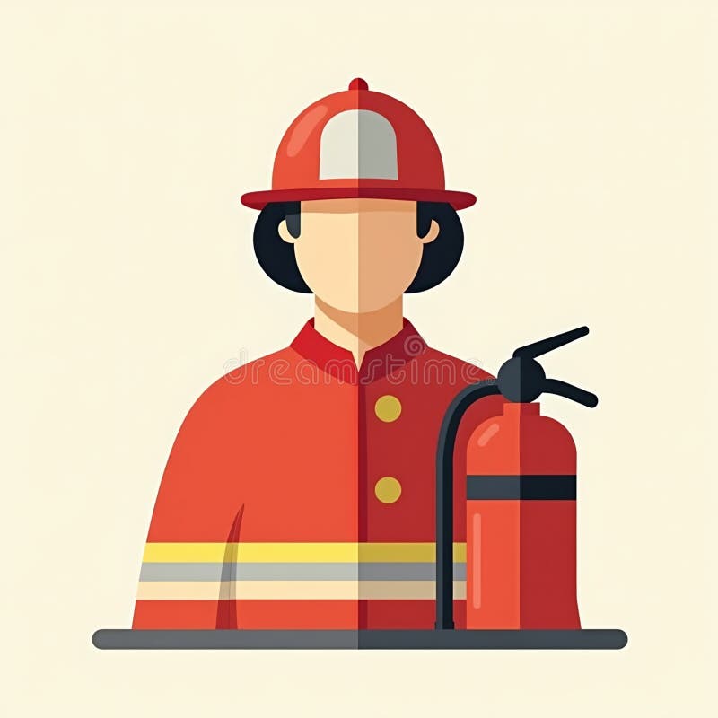 Flat Design Firefighter Icon with Red Helmet Jacket and Fire ...