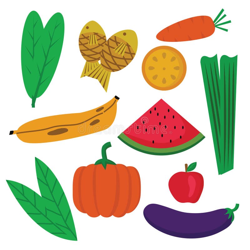 Flat Design of Foods ,fruits and Vegetables Collection Stock Vector ...