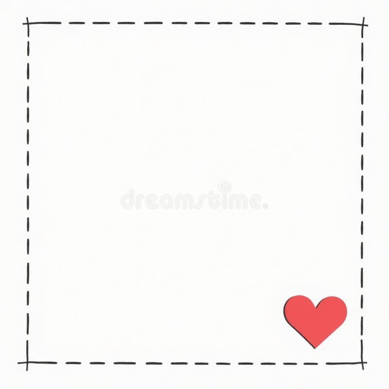 Flat Design Frame with Dashed Line Border and Red Heart in the Corner ...