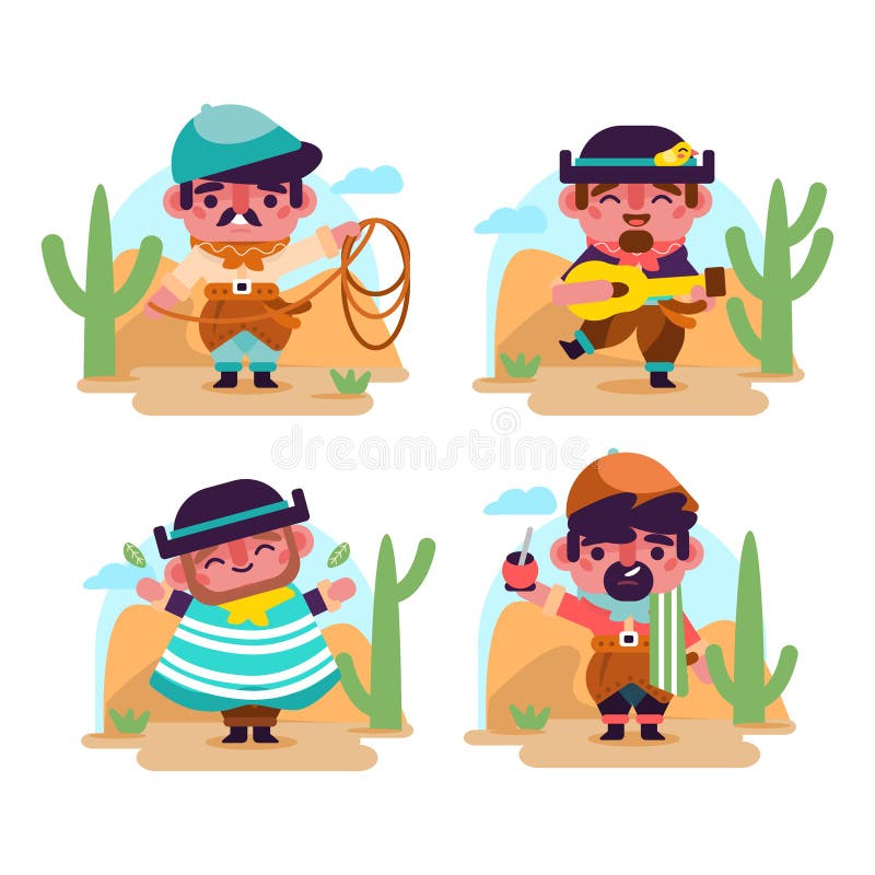 Flat Design Gaucho Character Set Vector Illustration. Stock Vector ...