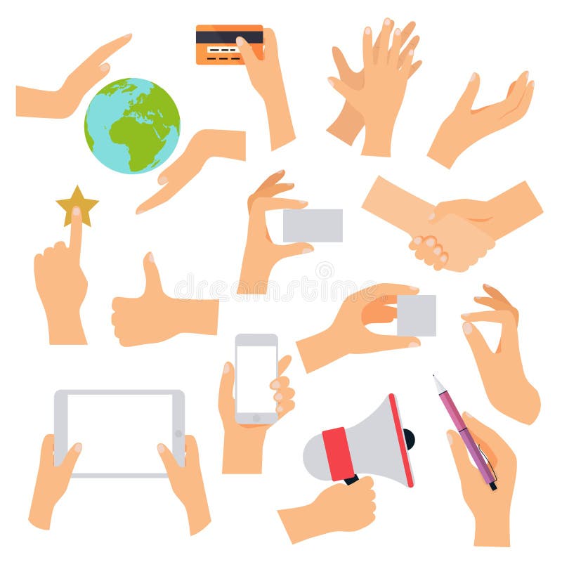 Flat Design of Hand Icons Set. Concept of Hand in Many Character Stock ...