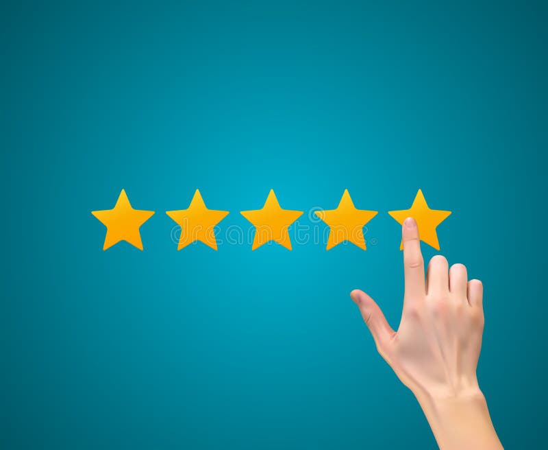 Flat Design Hand with Star Rating. Evaluation System and Positive ...