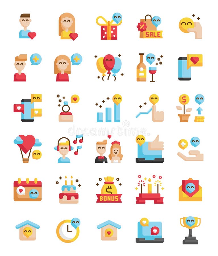 Flat Design Happiness Icons Pack Stock Vector - Illustration of ...