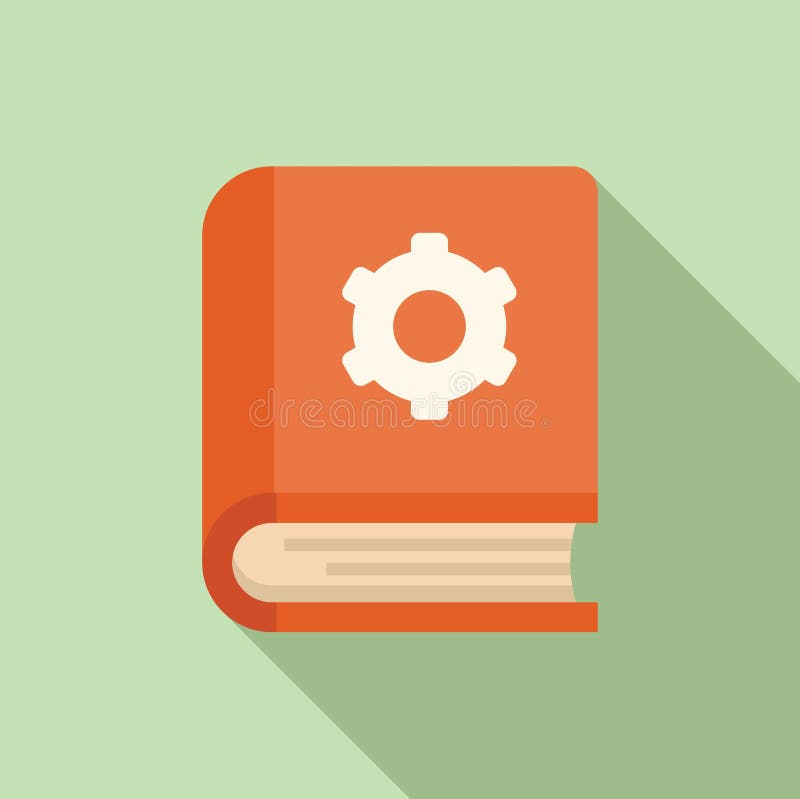 Flat Design Icon of a Book with a Gear on the Cover Representing ...