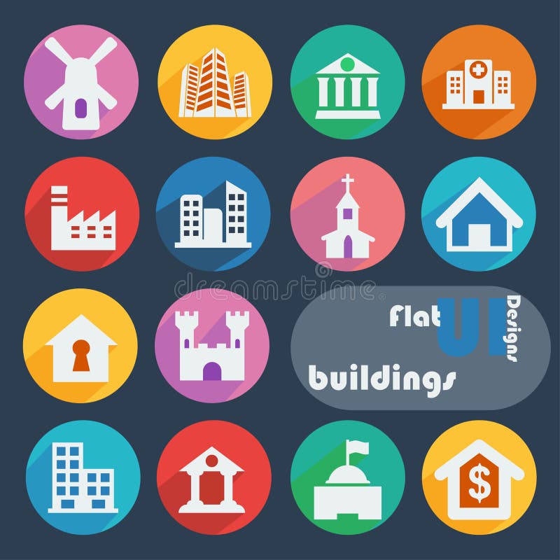 Flat Design Icon Set - Buildings Stock Vector - Illustration of people ...